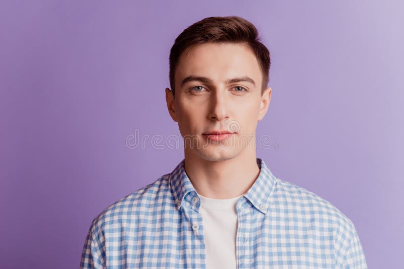 Portrait of Charming Gorgeous Lady Look Camera on Blue Background Stock ...