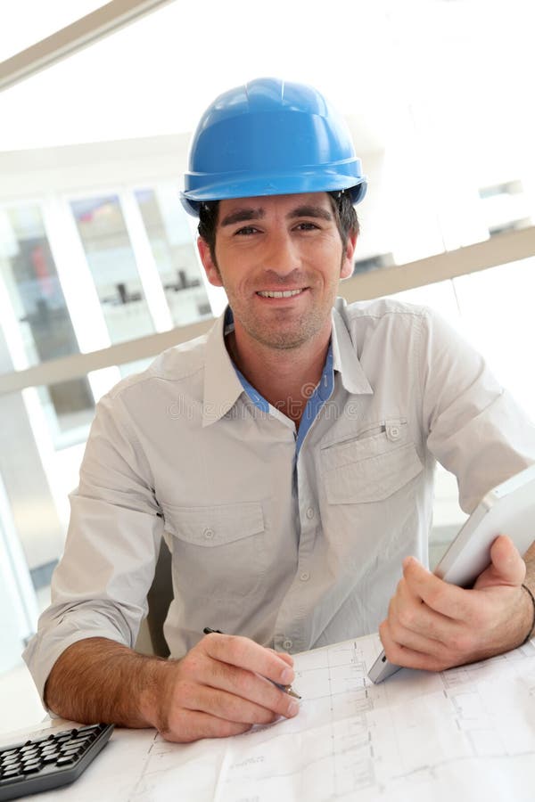 Portrait of Cheerful Architect Stock Photo - Image of portrait ...