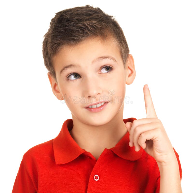 Portrait of Cheerful Boy with Good Idea Stock Photo - Image of person ...