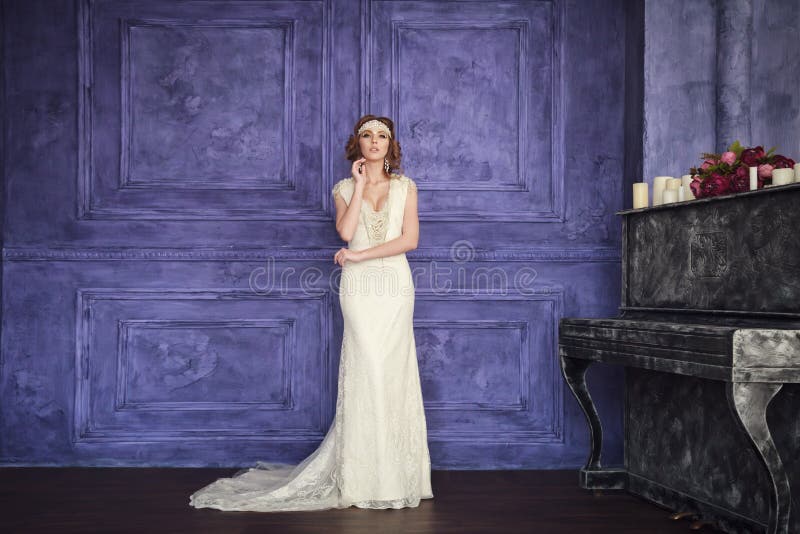 Portrait of Cheerful Bride with Perfect Hairstyle and Makeup on Stock ...