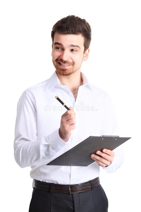Portrait of Cheerful Businessman Making Notes Stock Photo - Image of ...