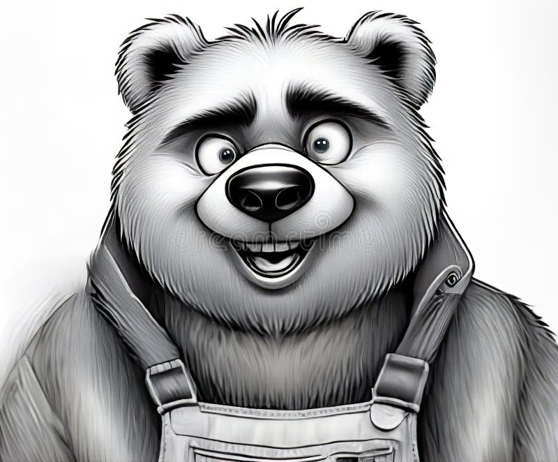 Portrait of a Cheerful Cartoon Bear in Overalls Stock Illustration ...