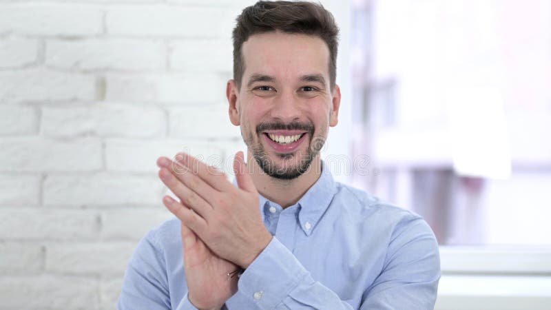 Portrait of Cheerful Creative Young Man Clapping Stock Photo - Image of ...