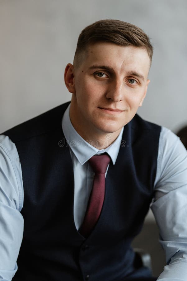 Portrait of a Cheerful Groom in a Blue Suit Stock Image - Image of ...