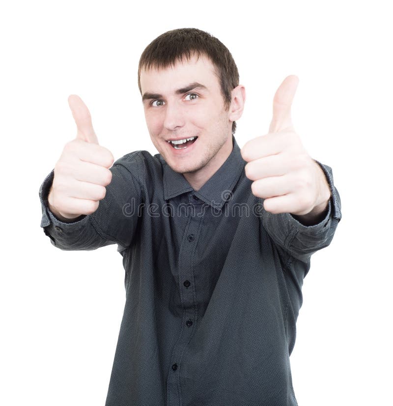 Portrait of Cheerful Guy Showing Thumbs Up Stock Photo - Image of ...