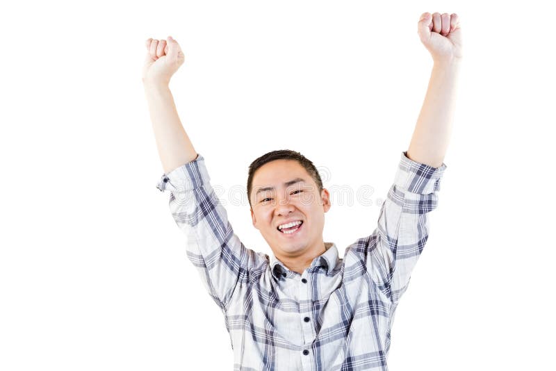 Portrait of Cheerful Man with Arms Raised Stock Photo - Image of ...