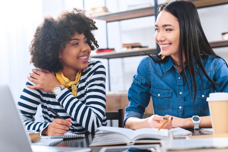 Portrait of Cheerful Multiracial Students Doing Stock Photo - Image of ...
