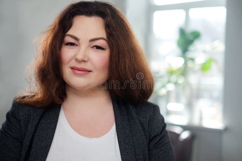 Portrait of a Cheerful Plus Size Model Stock Photo - Image of ...