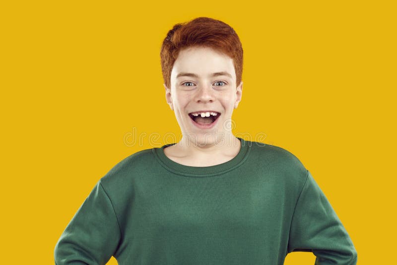 Portrait of Cheerful Preteen Boy Who Laughs Funny Showing Smile with ... Portrait of Cheerful Preteen Boy Who Laughs Funny Showing Smile with ...