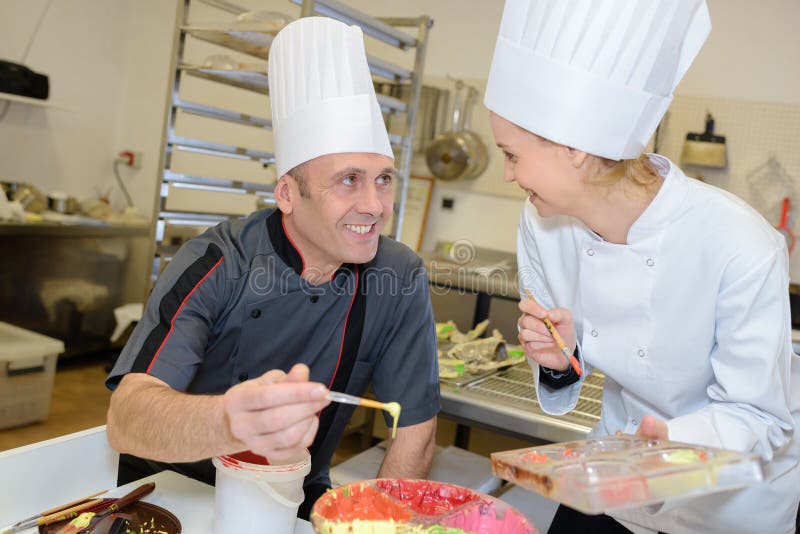 Portrait Cheerful Professional Pastry Cooks Stock Photo - Image of ...