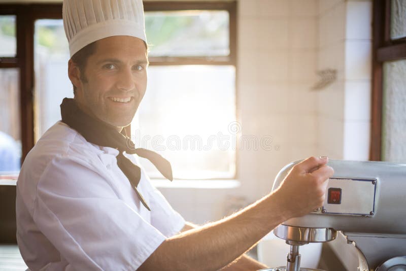 Portrait of Chef Blending the Batter in Mixing Blender Stock Image ...