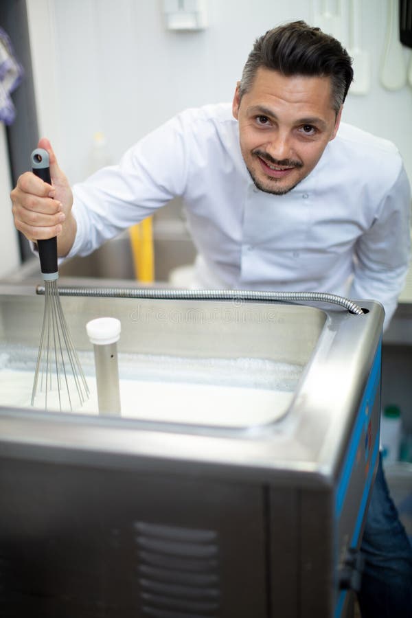 Portrait Chef Cook Mixing Ice Cream Production Stock Image - Image of ...