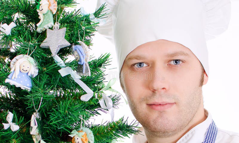 Portrait of Chef Cook Near Xmas Tree. Stock Photo - Image of chef ...