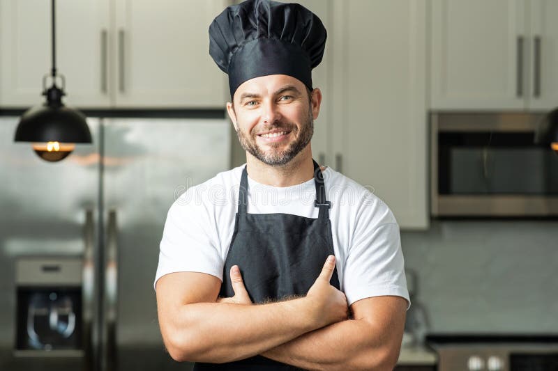 Portrait of Chef, Cooks or Baker. Man in Cook Hat and Chef Uniform ...