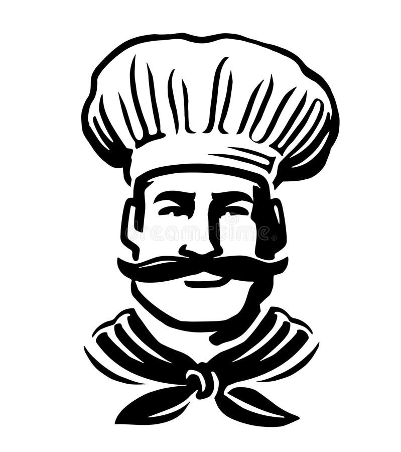 Portrait of Chef in Hat, Logo. Kitchen Worker Male Cook Emblem. Hand ...