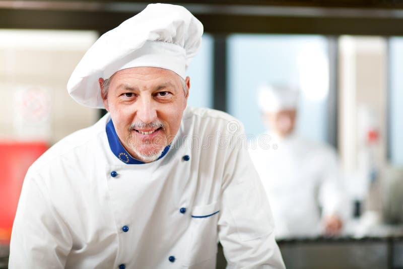 Portrait of a Chef in His Kitchen Stock Image - Image of uniform ...