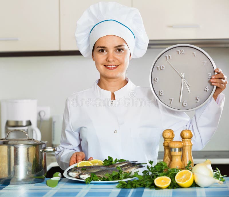 Portrait of Chef Holding Big Clock Stock Image - Image of house ...