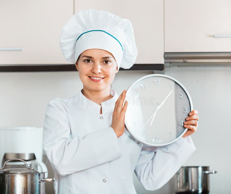 Portrait of Chef Holding Big Clock Stock Photo - Image of preparing ...