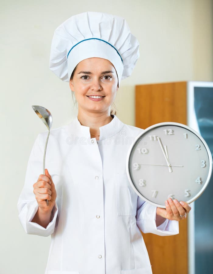 Portrait of Chef Holding Big Clock Stock Image - Image of girl, clock ...