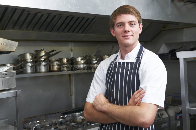 Portrait of Chef in Kitchen Stock Photo - Image of preparing, standing ...