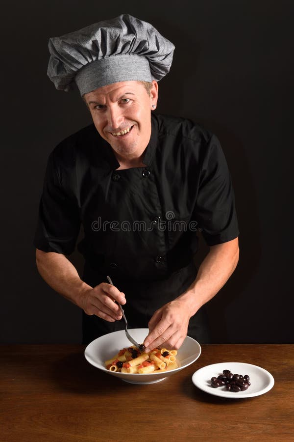 Portrait of a Chef with a Plate of Pasta Stock Image - Image of food ...