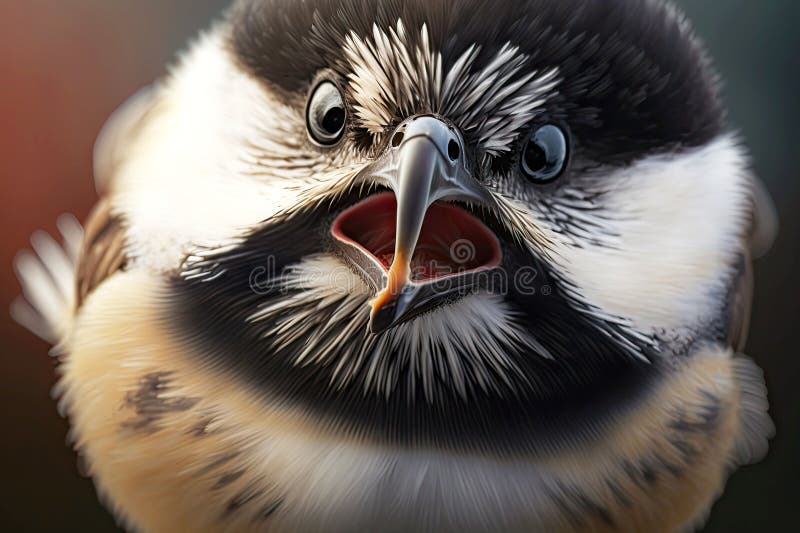 Portrait of Chickadee Close-up, Shouts Directly into the Camera Stock ...
