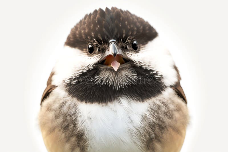 Portrait of Chickadee Smiling with All His Teethon a White Background ...