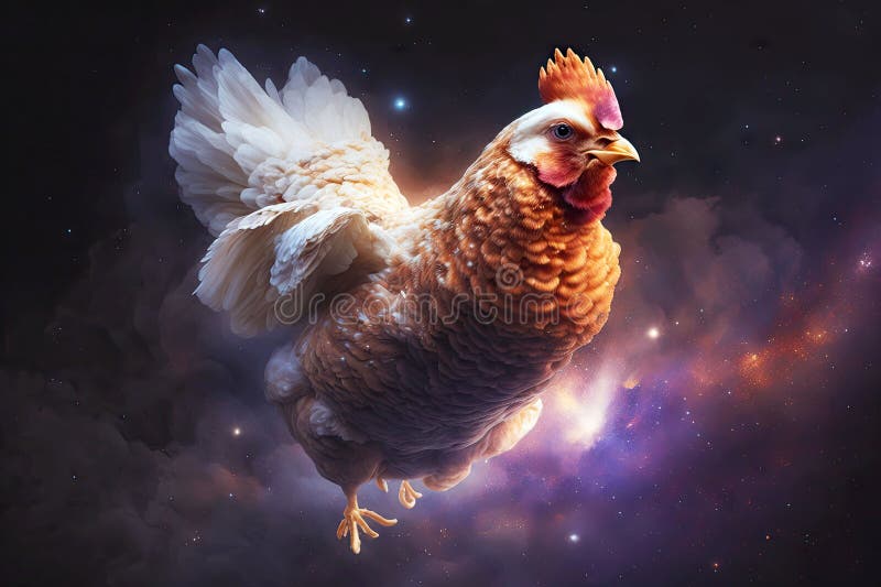 Portrait of Chicken Flying in Space Stock Illustration - Illustration ...