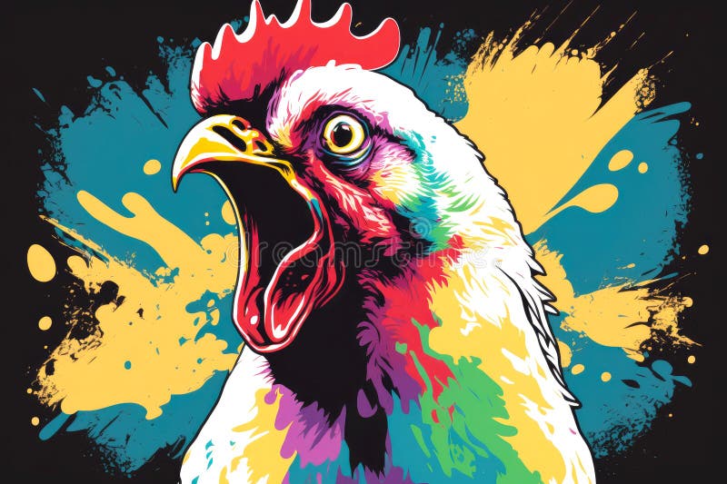 Portrait of Chicken in Pop Art Style, Flying Colors, Expression Stock ...