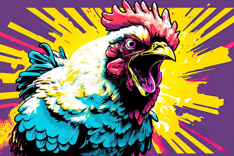 Portrait of Chicken in Pop Art Style, Flying Colors, Expression Stock ...