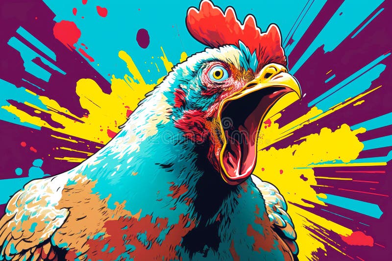 Portrait of Chicken in Pop Art Style, Flying Colors, Expression Stock ...