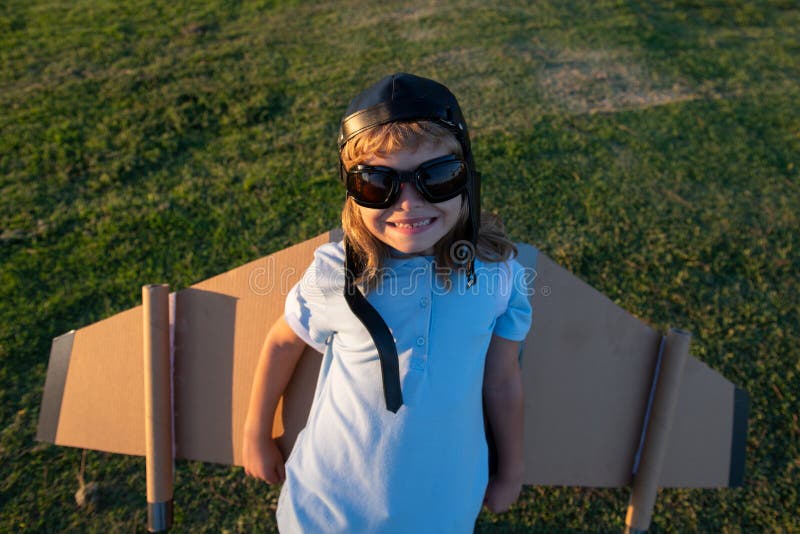 Portrait of Child Dreams of Becoming a Rocket Pilot. Imagination and ...