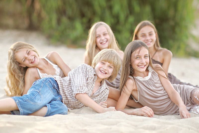 Portrait of Children on the Beach Stock Image - Image of girl, little ...