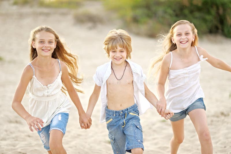 Portrait of Children on the Beach Stock Photo - Image of friendship ...