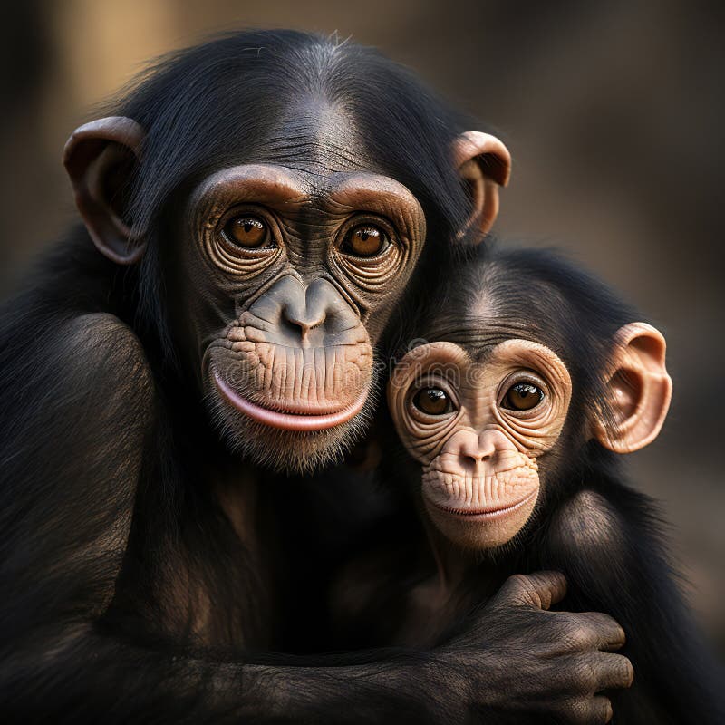 Portrait of a Chimpanzee with Baby Stock Illustration - Illustration of ...