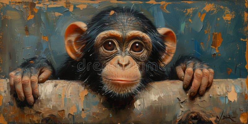 Portrait of a Chimpanzee Monkey, Digital Illustration in Watercolor ...