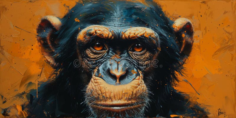 Portrait of a Chimpanzee Monkey, Digital Illustration in Watercolor ...