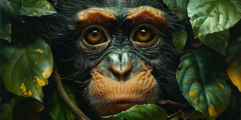Portrait of a Chimpanzee Monkey, Digital Illustration in Watercolor ...