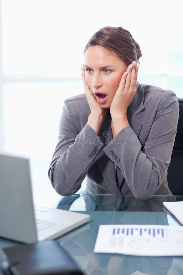 Portrait of a Chocked Businesswoman Working Stock Photo - Image of ...