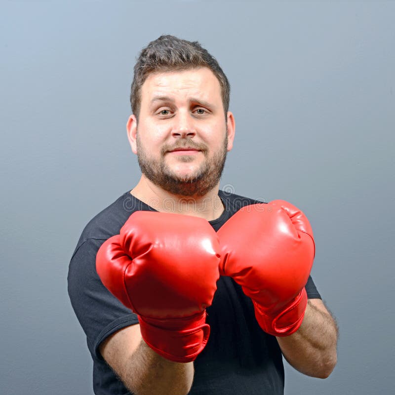 Portrait of Chubby Boxer Posing with Boxing Gloves Stock Image - Image ...