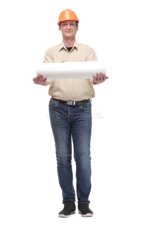 Portrait of Civil Engineer in a Hardhat Holding Empty Document Stock ...