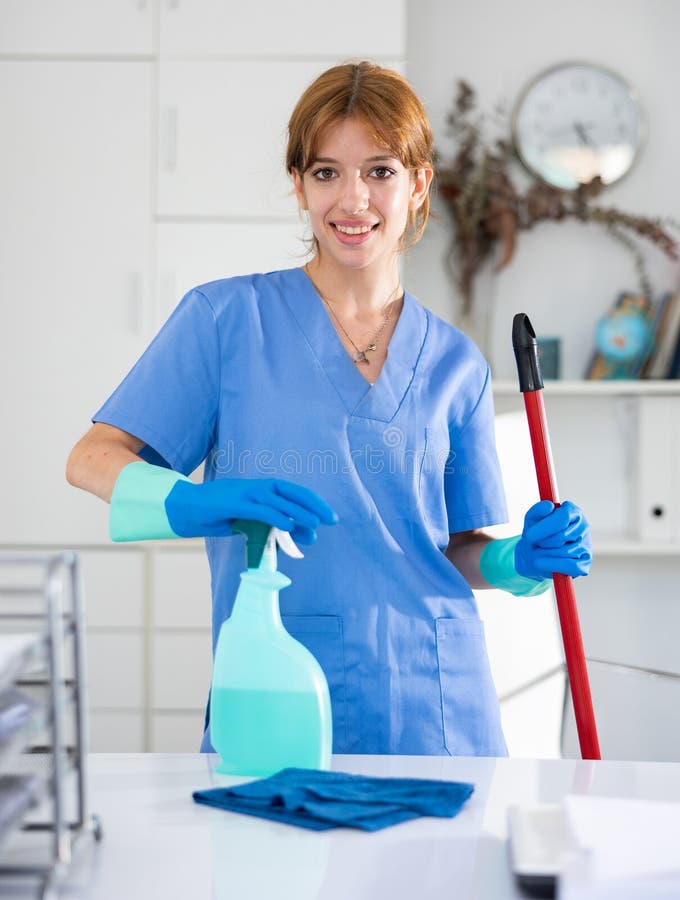 Portrait of Cleaning Company Cleaner in Office Stock Image - Image of ...