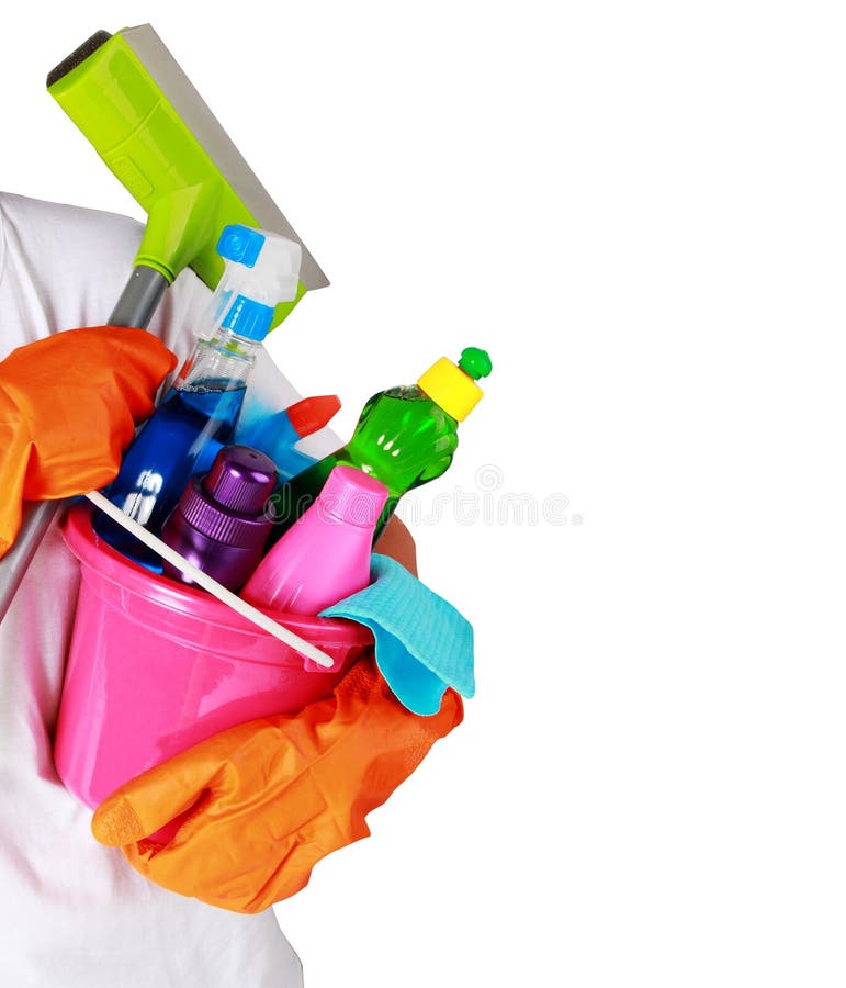 Portrait of Cleaning Equipment Isolated Over White Background Stock ...