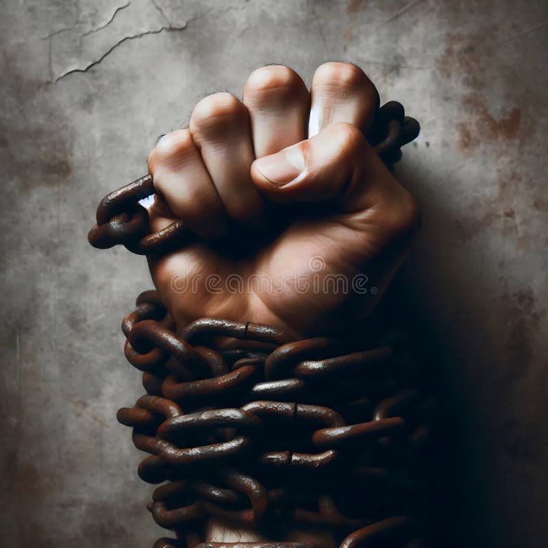 Portrait of Clenched Hands and Rusty Chains Stock Illustration ...