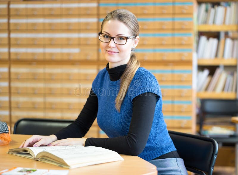 Portrait of Clever Student in Library Stock Image - Image of ...