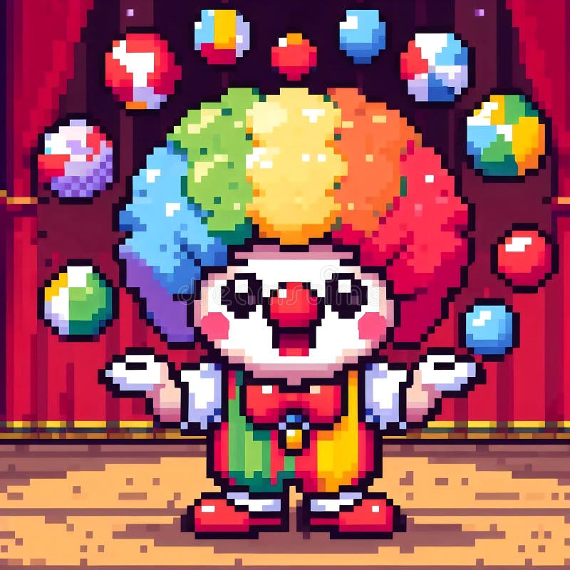 Portrait of a Clown Performing an Act, Pixel Art Stock Illustration ...