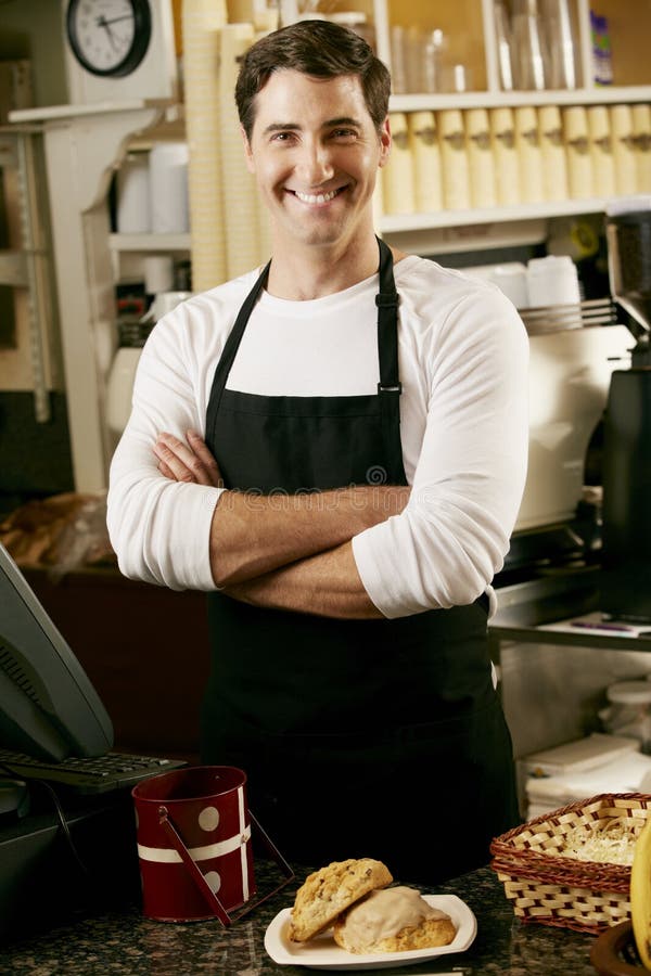 Portrait of a Coffee Shop Employee Making Coffee at the Bar. the ...