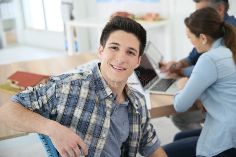 Portrait of College Boy in Class Stock Photo - Image of european ...