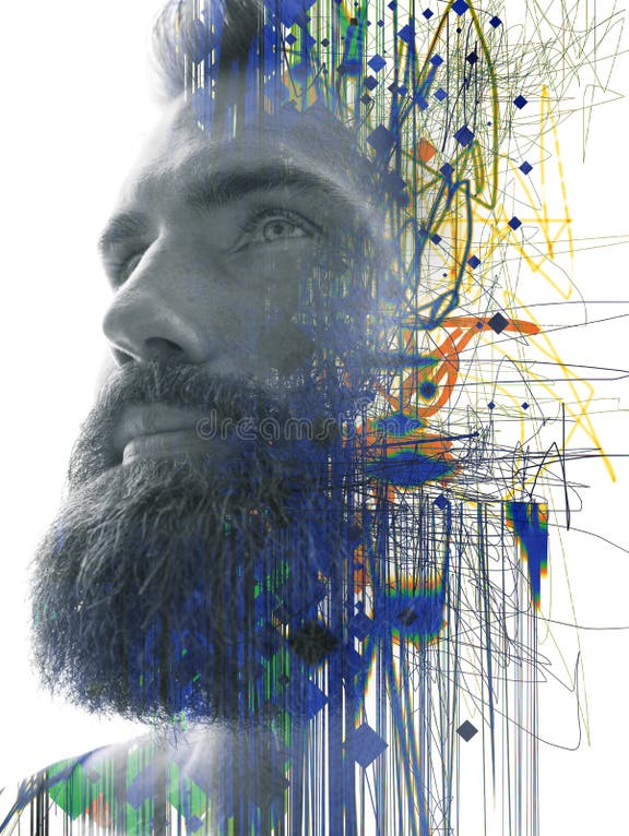 Portrait Combined with a Digital Illustration Stock Image - Image of ...