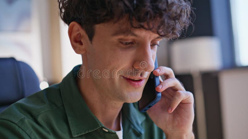 Portrait Company Employee Calling Cellphone Discussing Work Issues. Man ...